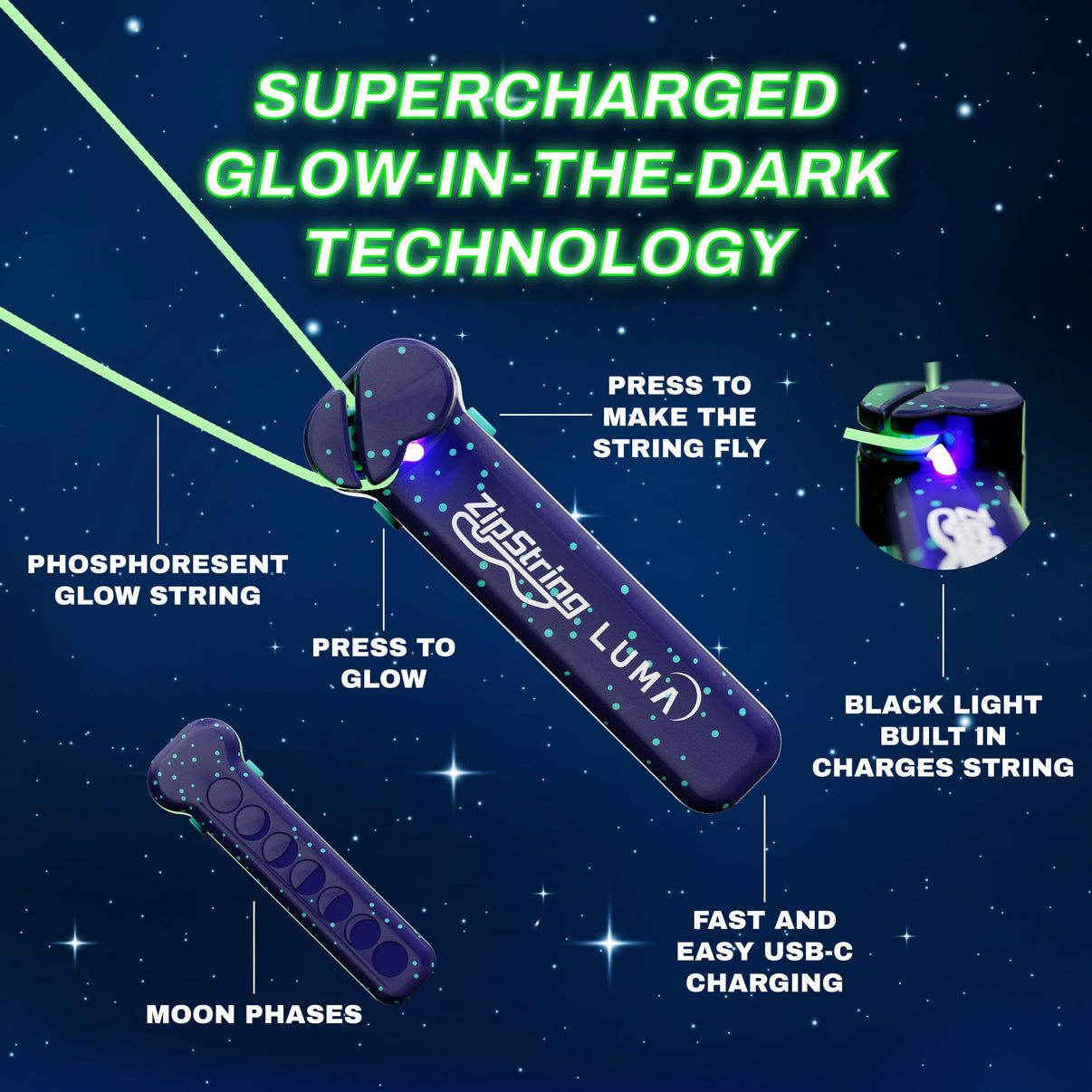 ZipString® Luma The Patented Glow-in-The-Dark Toy That Flies a Loop of